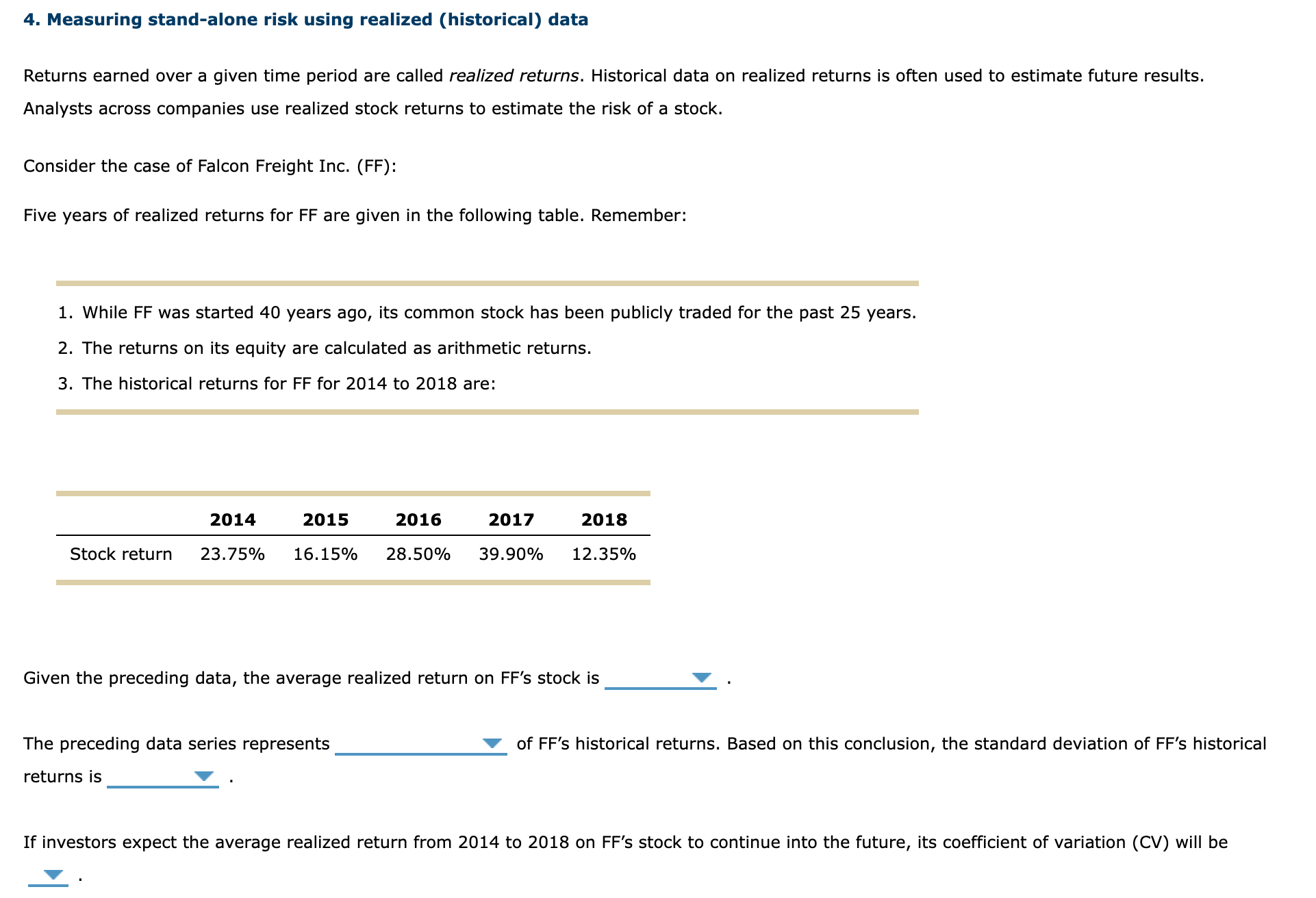 Solved Measuring stand-alone risk using realized | Chegg.com