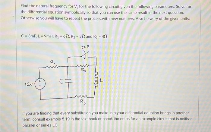 Solved Find the natural frequency for Vc for the following | Chegg.com