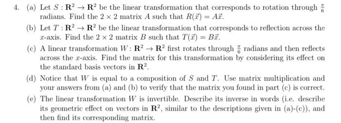 Solved 4. (a) Let S:R2→R2 be the linear transformation that | Chegg.com