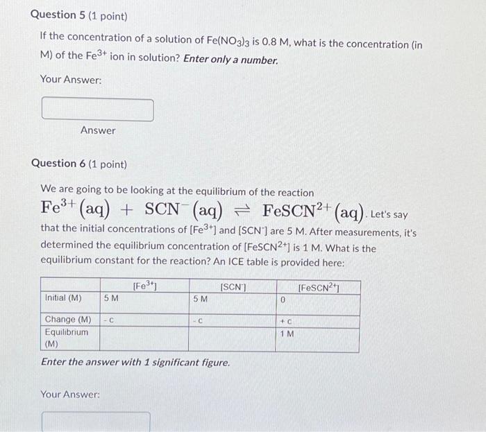 Solved If the concentration of a solution of Fe(NO3)3 is | Chegg.com