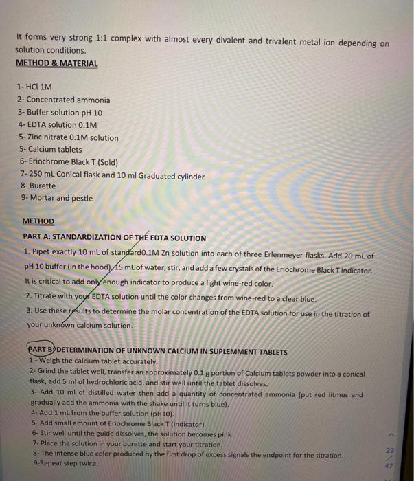 Solved EXPERIMENT FIFTH: COMPLEXOMETRIC TITRATION OF Ca(II) | Chegg.com