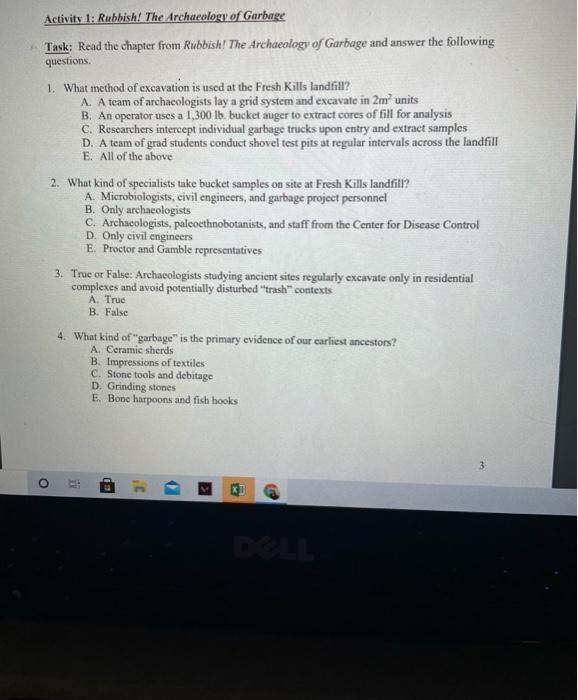 Activity 1: Rubbish! The Archaeology of Garbage Task: | Chegg.com