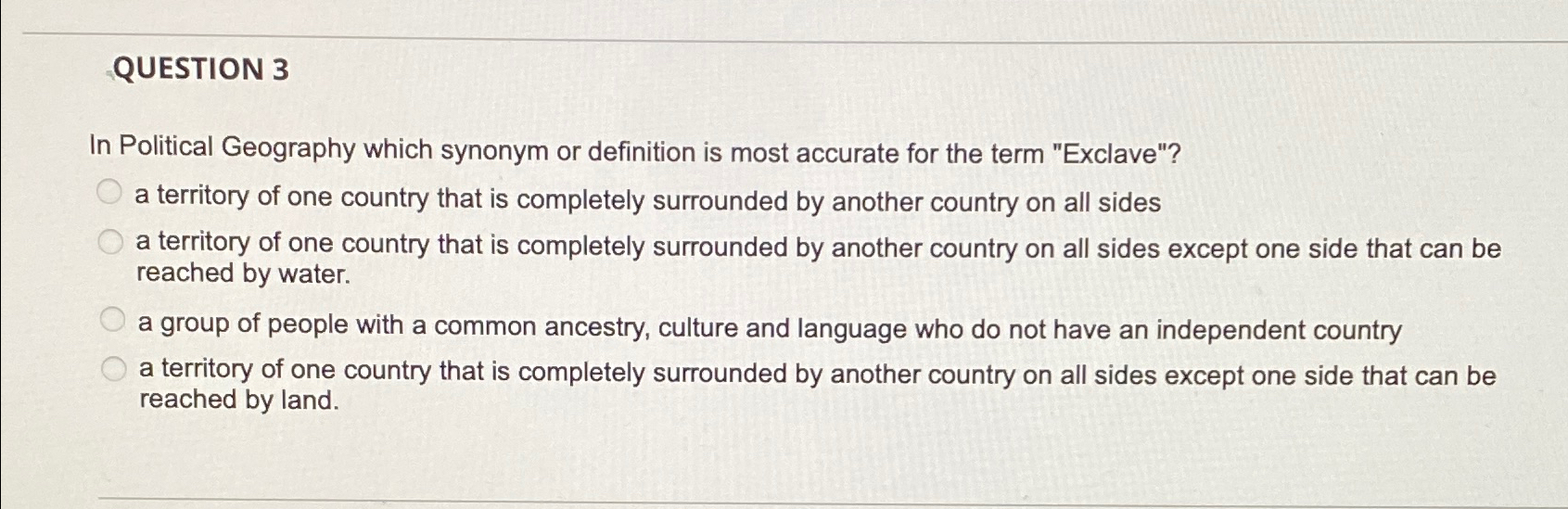 Solved QUESTION 3In Political Geography which synonym or | Chegg.com