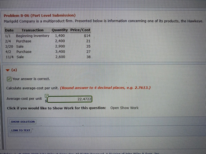 Solved Problem 8-06 (Part Level Submission) Marigold Company | Chegg.com