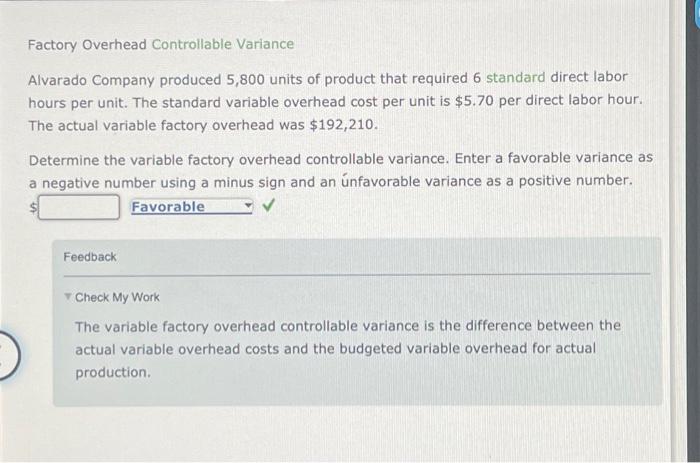Solved Factory Overhead Controllable Variance Alvarado | Chegg.com