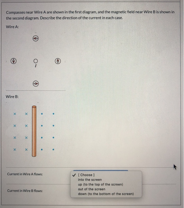 Solved Compasses near Wire A are shown in the first diagram, | Chegg.com