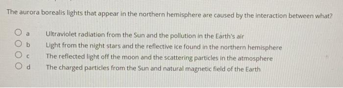 Solved The aurora borealis lights that appear in the | Chegg.com