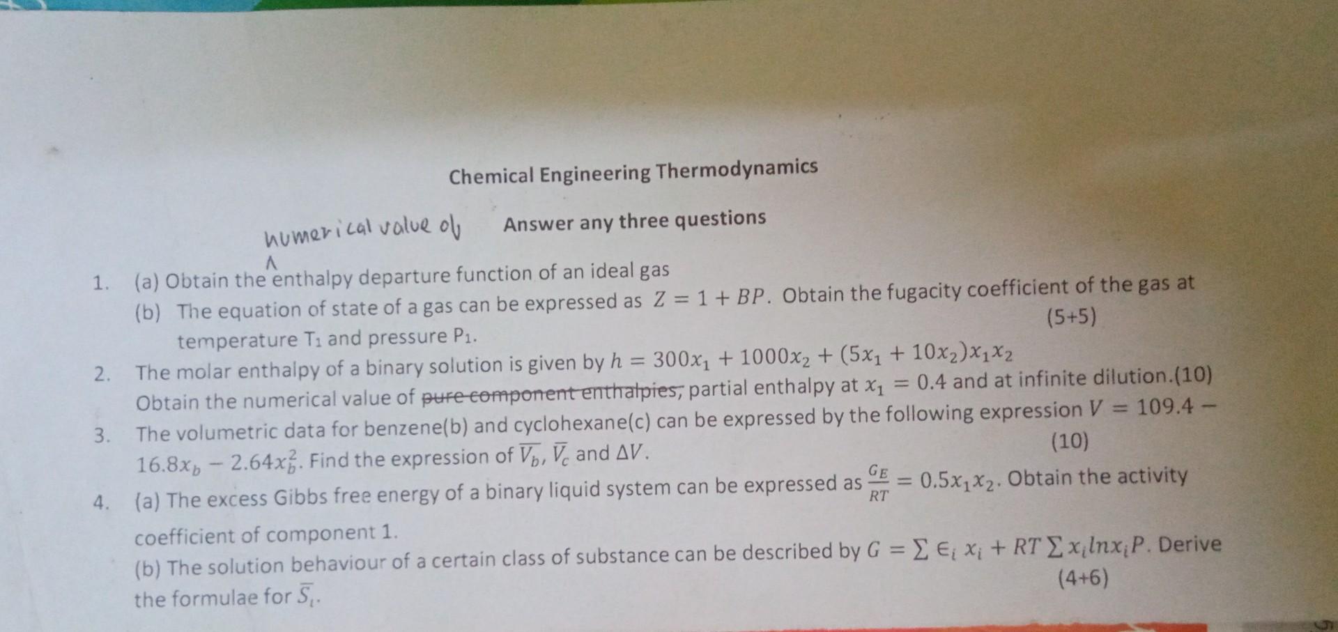 Solved Chemical Engineering Thermodynamics numerical salue | Chegg.com
