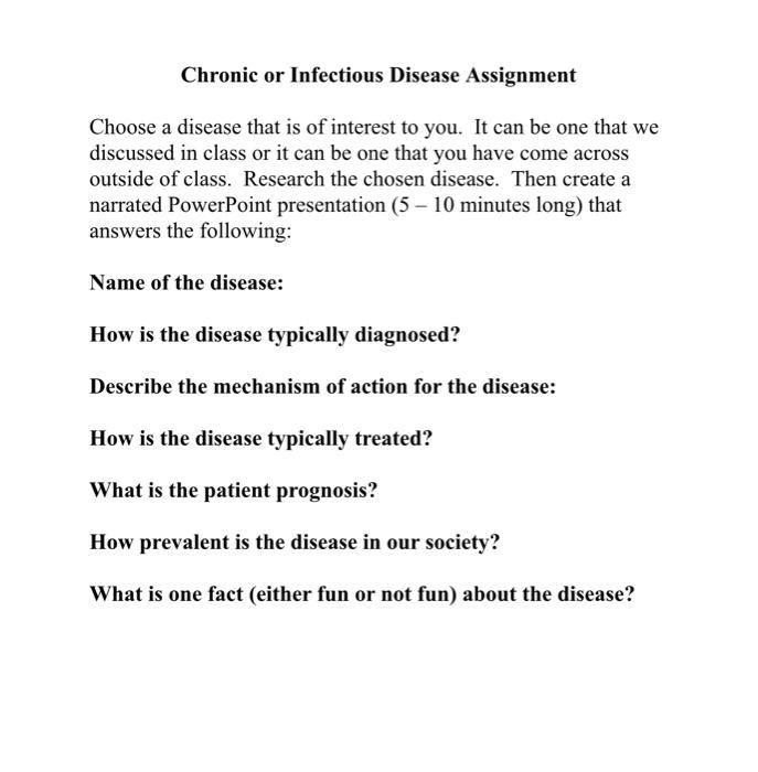 Solved Chronic or Infectious Disease Assignment Choose a | Chegg.com