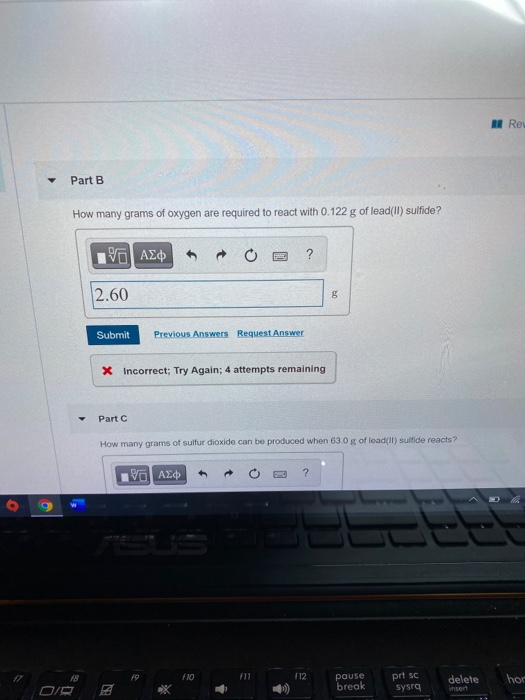 Solved B) How many grams of oxygen are required to react | Chegg.com