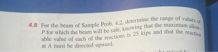 Solved 4.8 For the beam of Sample Prob. 4.2, determine the | Chegg.com