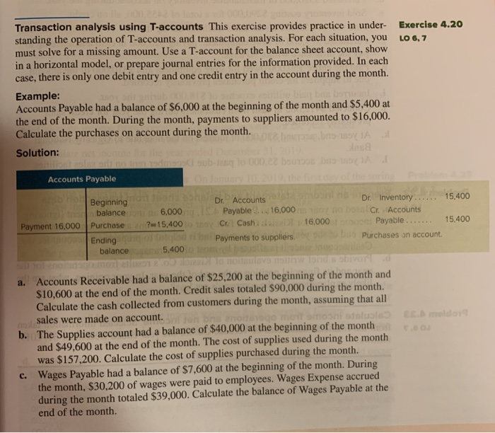 Solved Exercise 4.20 LO 6, 7 Transaction analysis using | Chegg.com