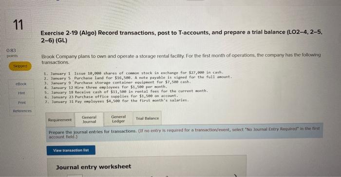 Solved Exercise 2-19 (Algo) Record transactions, post to | Chegg.com