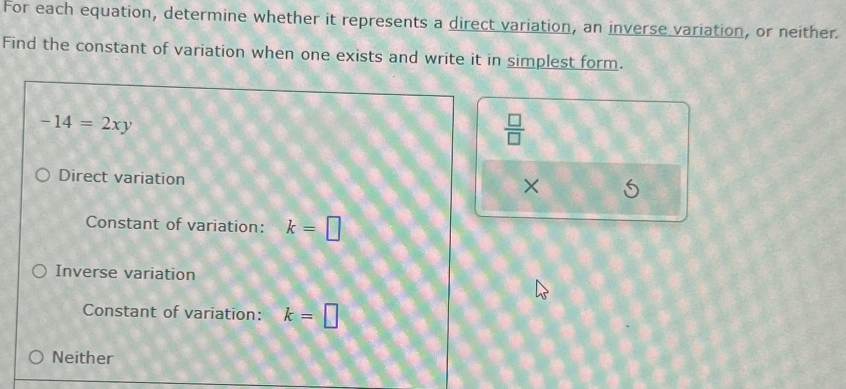 Solved For each equation, determine whether it represents a | Chegg.com