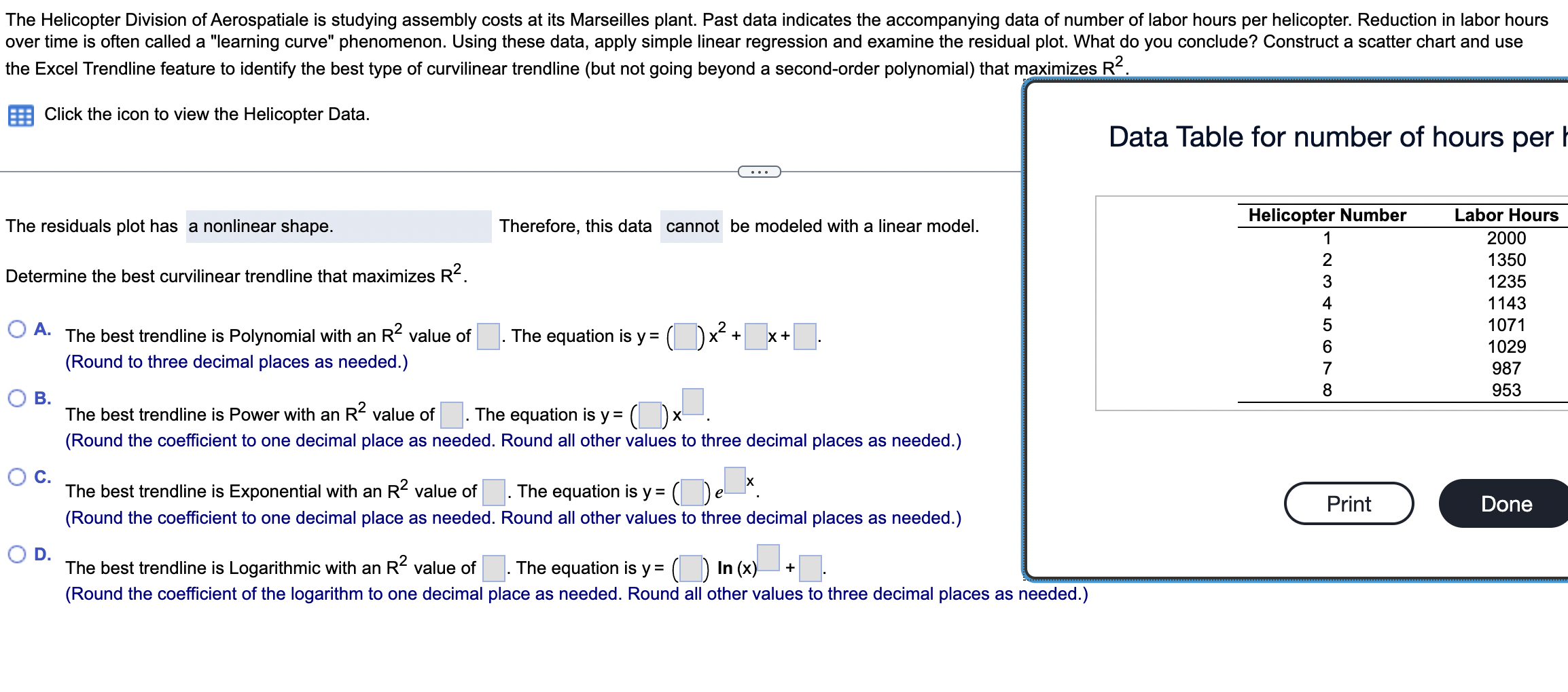Solved the Excel Trendline feature to identify the best type | Chegg.com