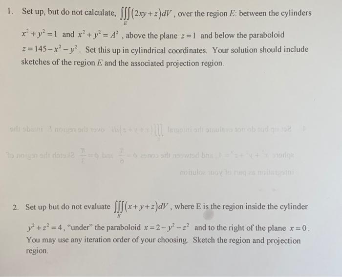 Solved R Set up, but do not calculate, SJS(2xy +z)UV, over | Chegg.com