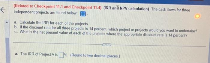 Solved (Related to Checkpoint 11.1 and Checkpoint 11.4) (IRR | Chegg.com