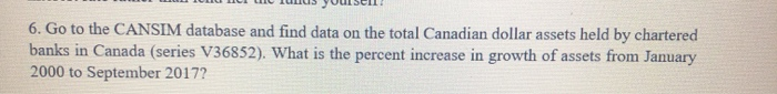 Solved 6. Go to the CANSIM database and find data on the | Chegg.com