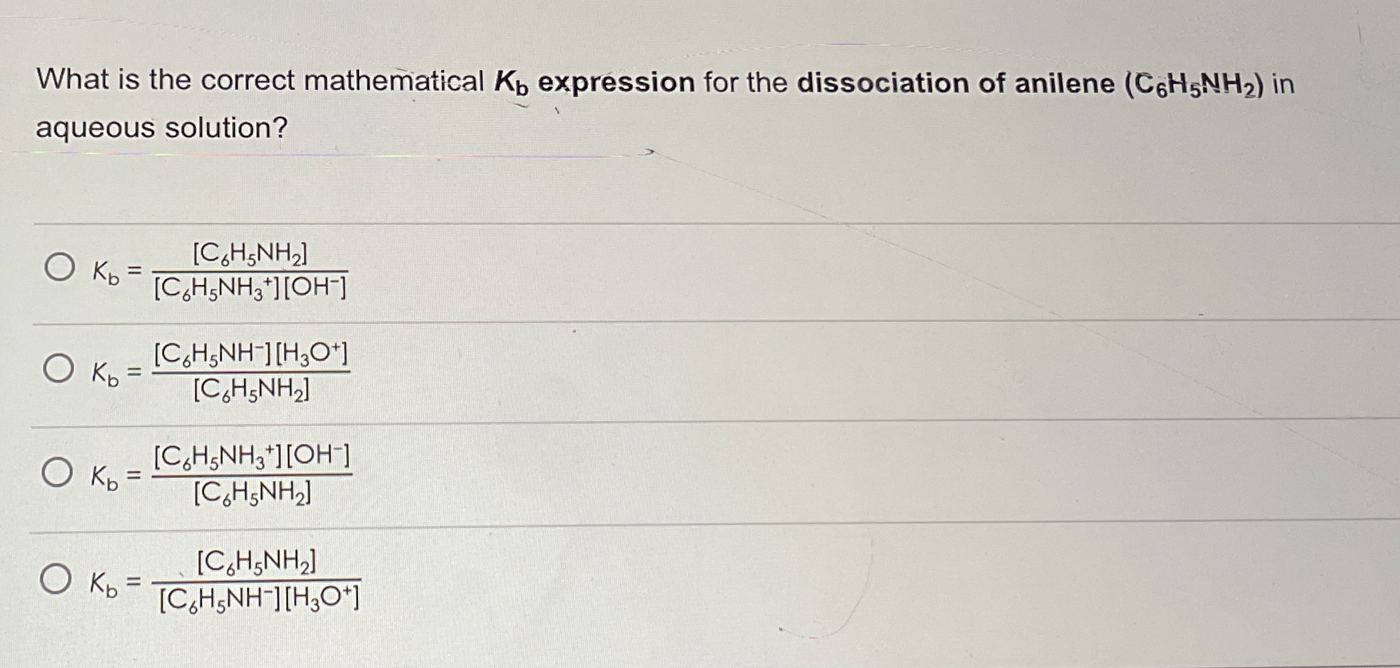 Solved What is the correct mathematical Kb ﻿expression for | Chegg.com