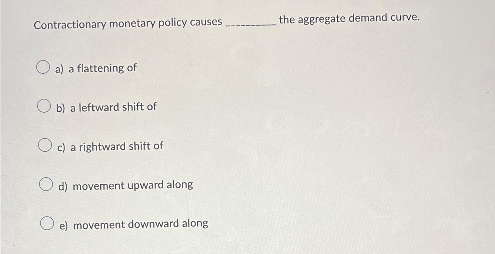 Solved Contractionary monetary policy causes the aggregate | Chegg.com