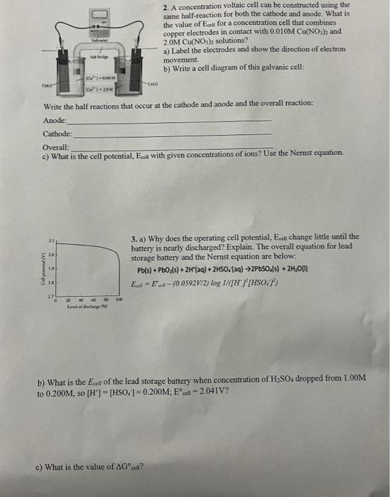 Solved 2. A concentration voltaic cell can be constructed | Chegg.com