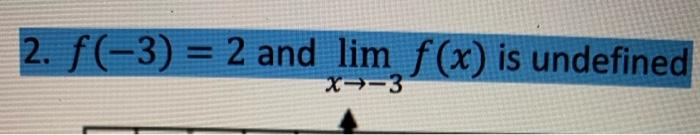 Solved 2. f(-3) = 2 and lim f(x) is undefined X-3 3. f(1) | Chegg.com