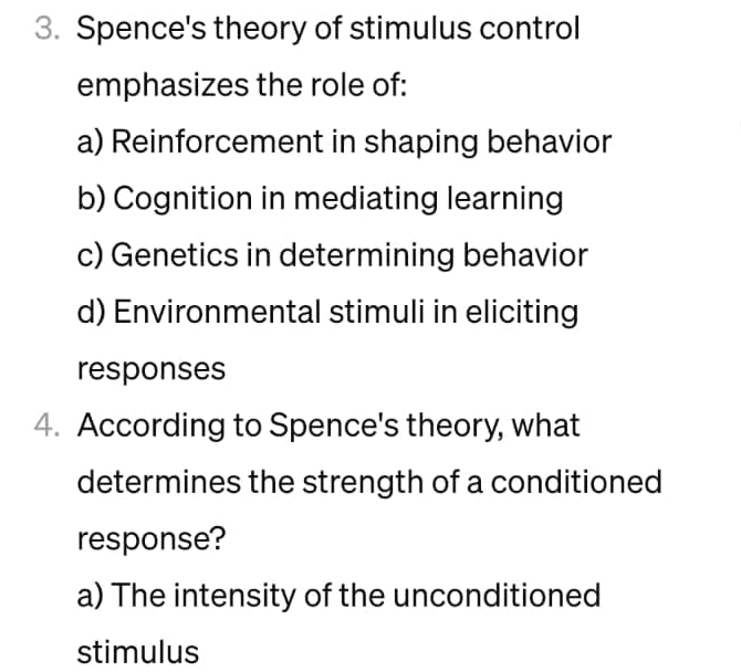 Solved Spence's theory of stimulus control emphasizes the | Chegg.com