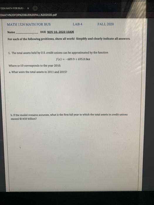 Solved 1324 MATH FOR BUS LX | Chegg.com