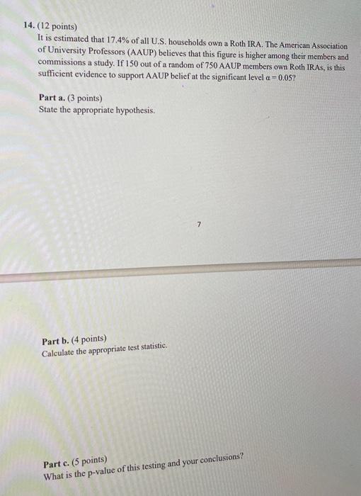 Solved 14. (12 points) It is estimated that 17.4% of all | Chegg.com