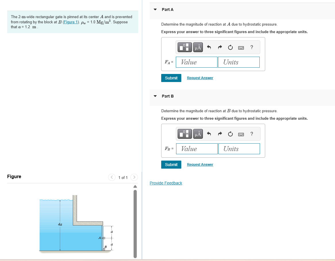 Solved Part A The 2-m-wide rectangular gate is pinned at its | Chegg.com