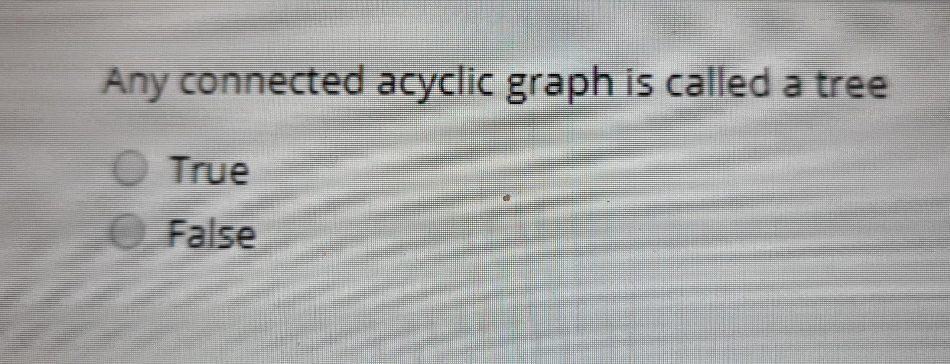 Solved Any connected acyclic graph is called a tree O True | Chegg.com