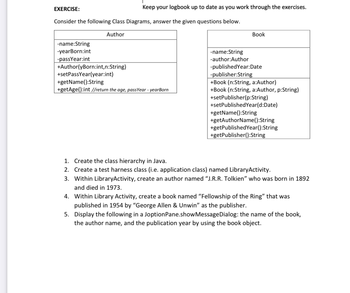 Solved EXERCISE:Keep your logbook up to date as you work | Chegg.com