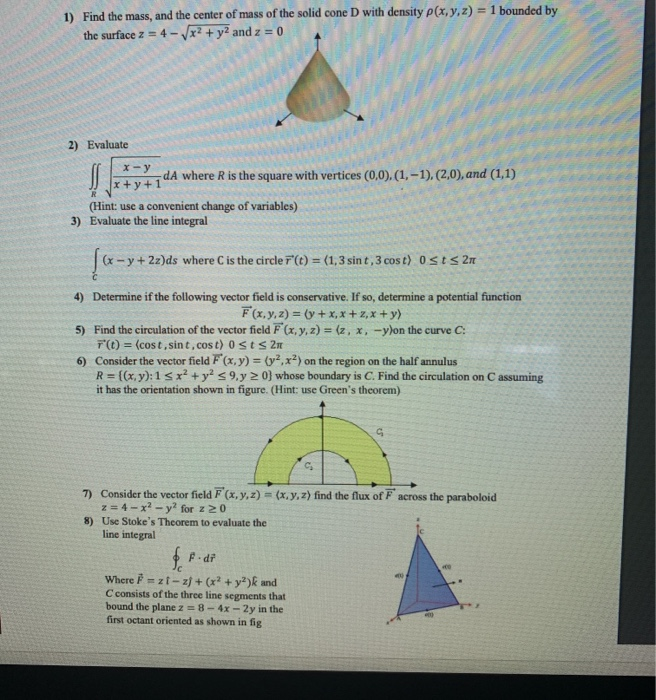 Solved Find the mass, and the center of mass of the solid | Chegg.com