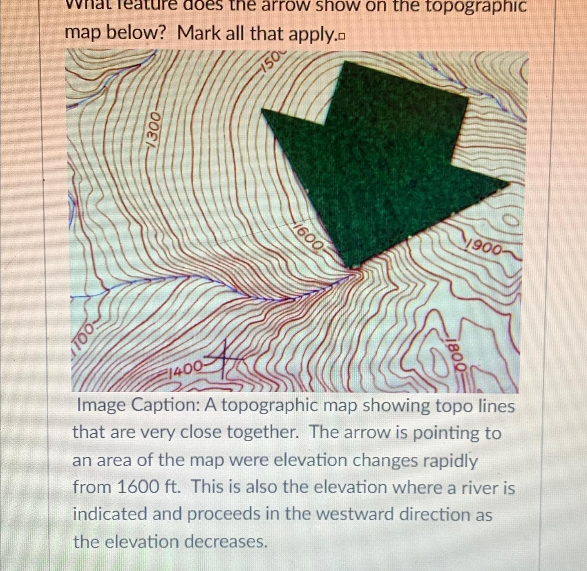 Solved vinat reature does the arrow show on the topographic | Chegg.com
