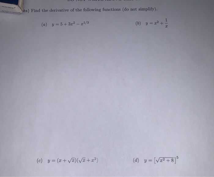 Solved Sts) Find the derivative of the following functions | Chegg.com