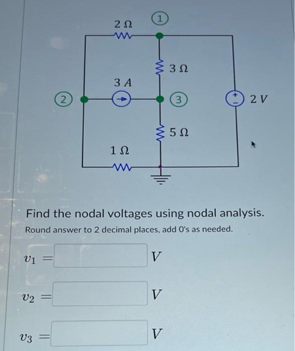 Solved Find the nodal voltages using nodal analysis. Round | Chegg.com