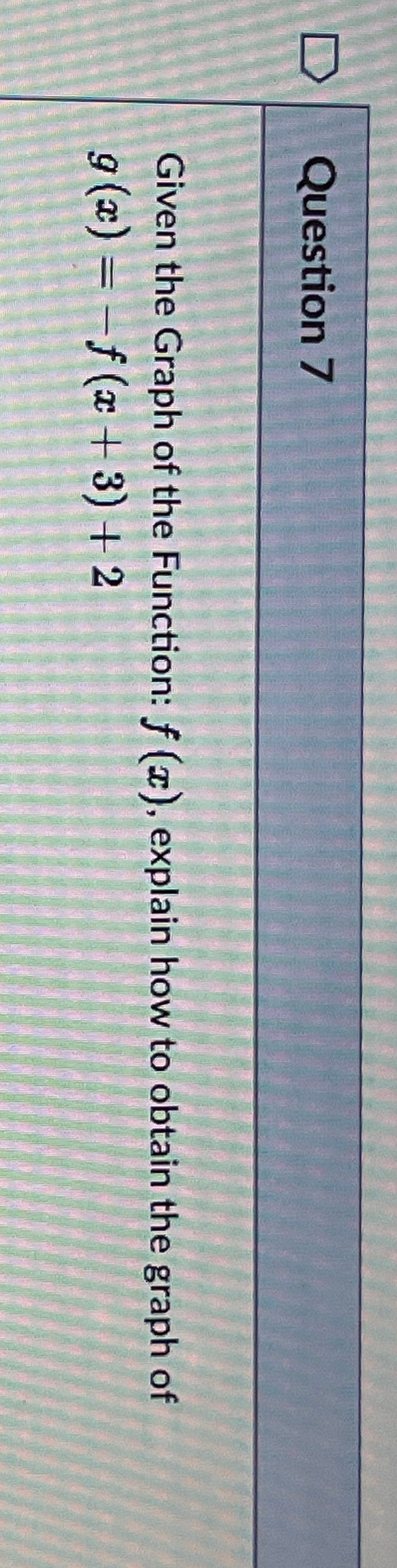 Solved Question 7Given the Graph of the Function: f(x), | Chegg.com