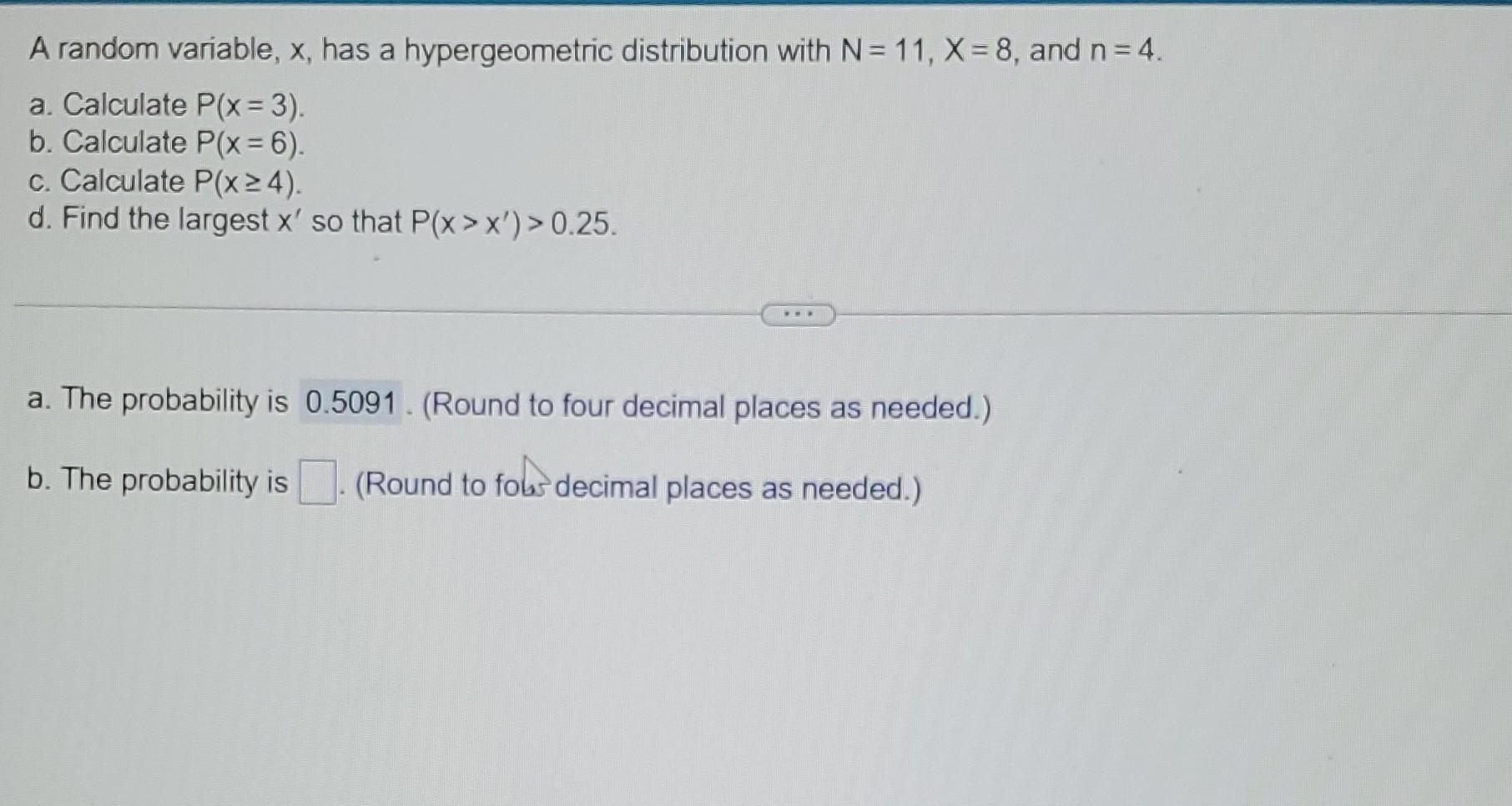 Solved A Random Variable X Has A Hypergeometric