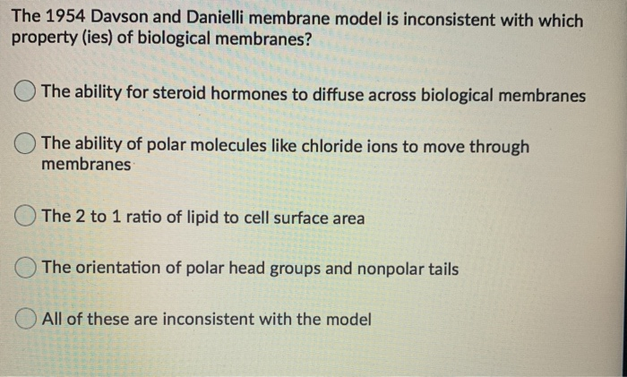 Solved The 1954 Davson and Danielli membrane model is | Chegg.com