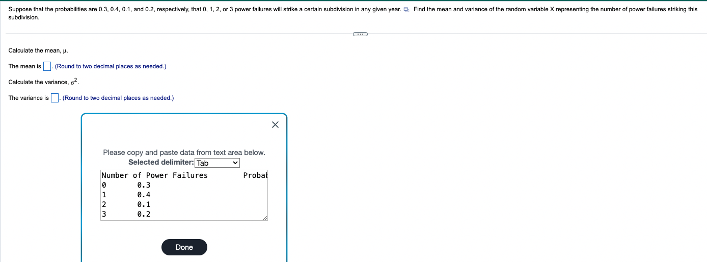 Solved subdivision.Calculate the mean, μ.The mean is | Chegg.com