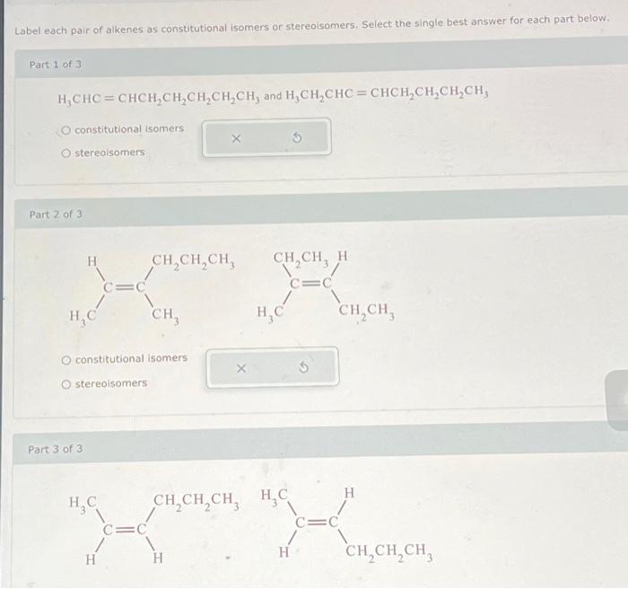 Solved Label each pair of alkenes as constitutional isomers | Chegg.com