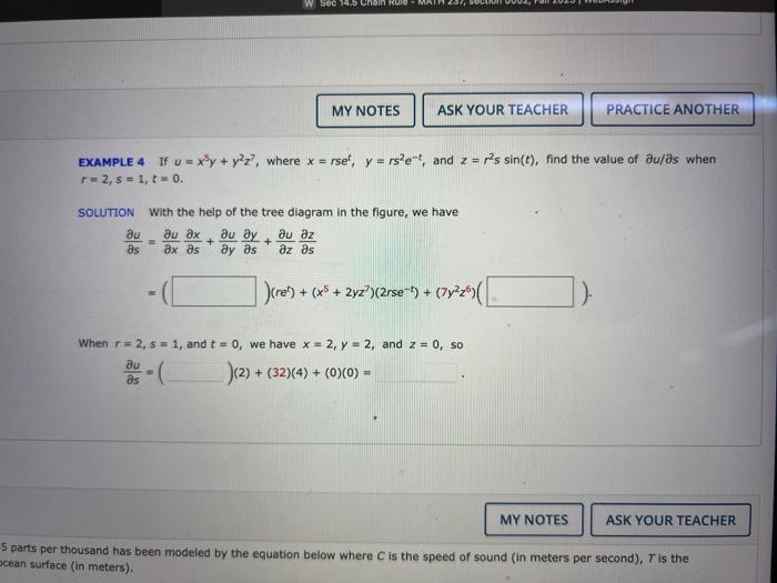 Solved EXAMPLE 4 If u=x5y+y2z7, where x=rset,y=rs2e−t, and | Chegg.com