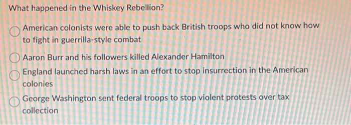 What happened in the Whiskey Rebellion? American | Chegg.com