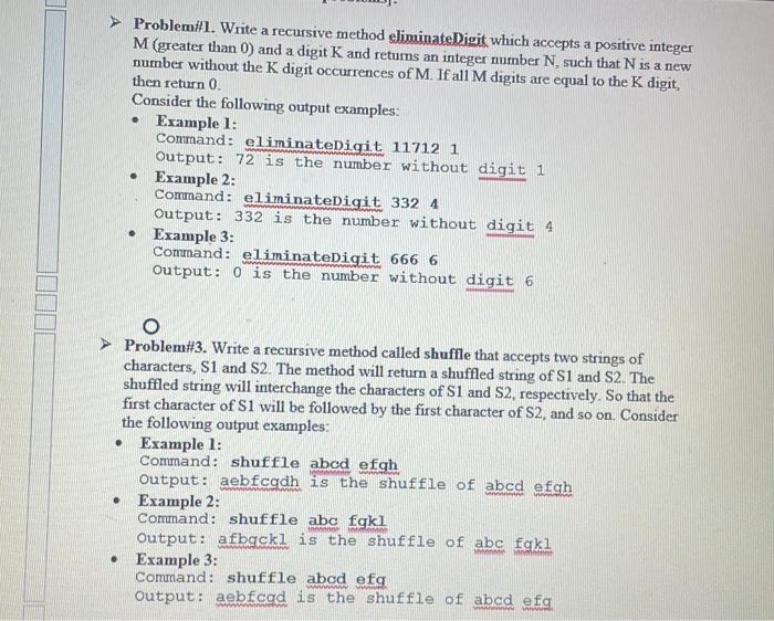 Solved Problem\#1. Write a recursive method eliminatelDigit | Chegg.com