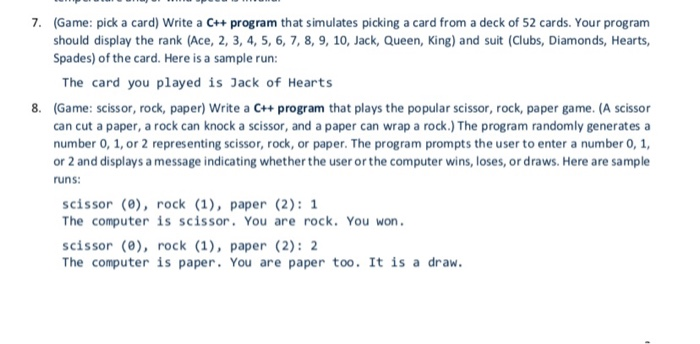 Solved 7. (Game: pick a card) Write a C++ program that | Chegg.com