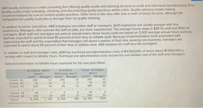 A&R Quality Advisors is a small consulting firm | Chegg.com