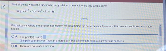 Solved Find all points where the function has any relative | Chegg.com