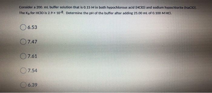 Solved Consider a 200 ml buffer solution that is 0.15 M in | Chegg.com