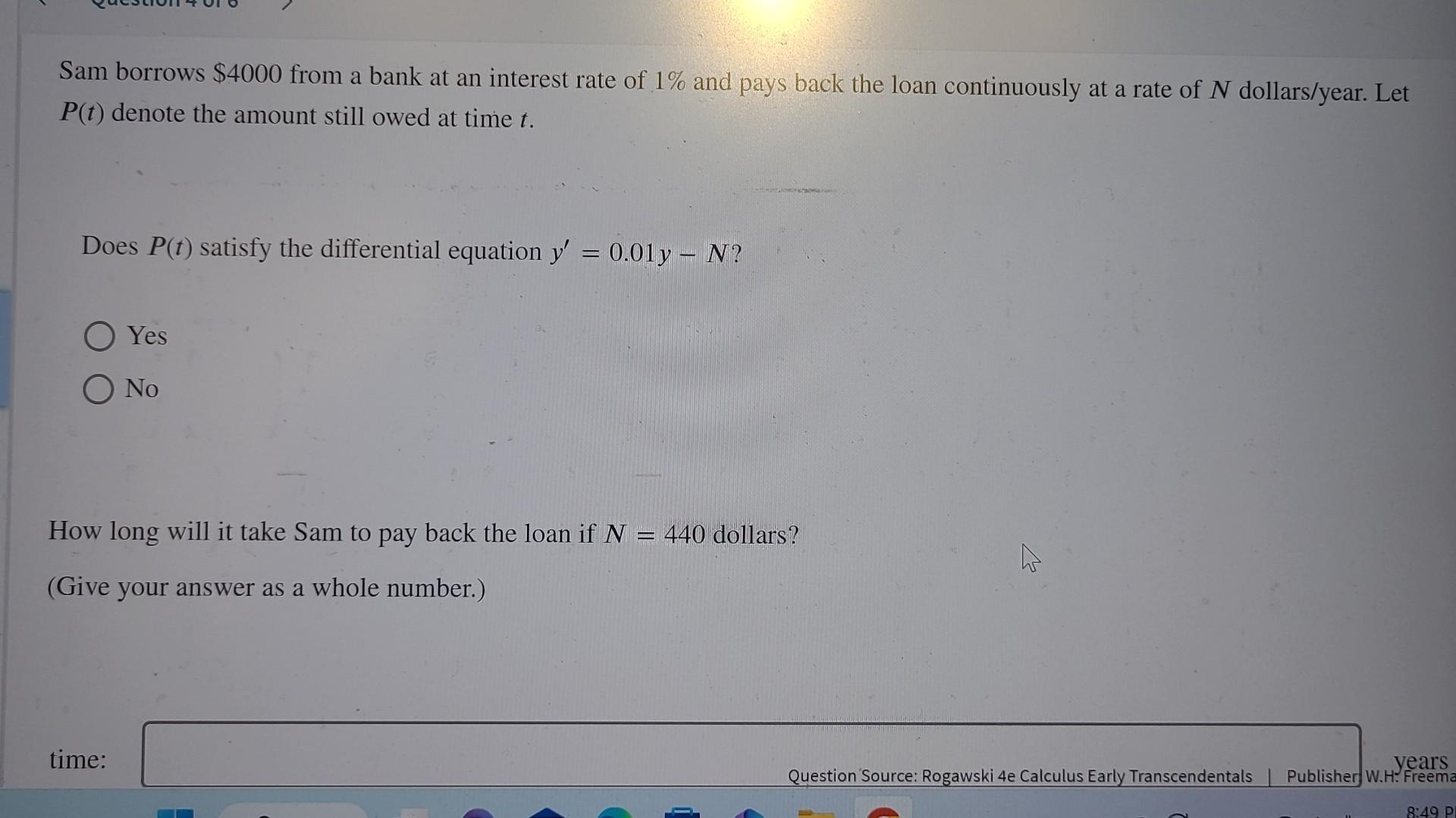 Solved Sam borrows $4000 from a bank at an interest rate of | Chegg.com