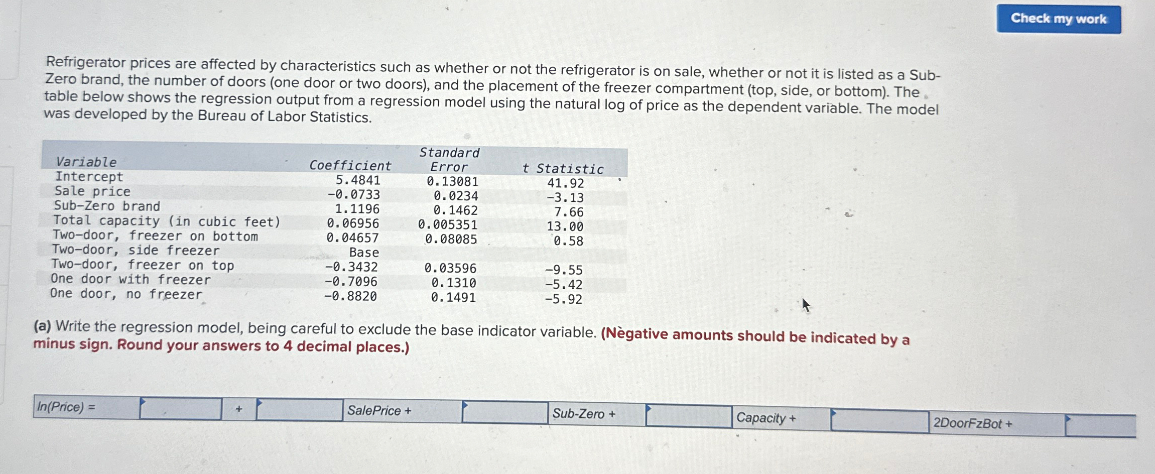 Solved A) ﻿find the p-value for each coefficient, using 319 | Chegg.com